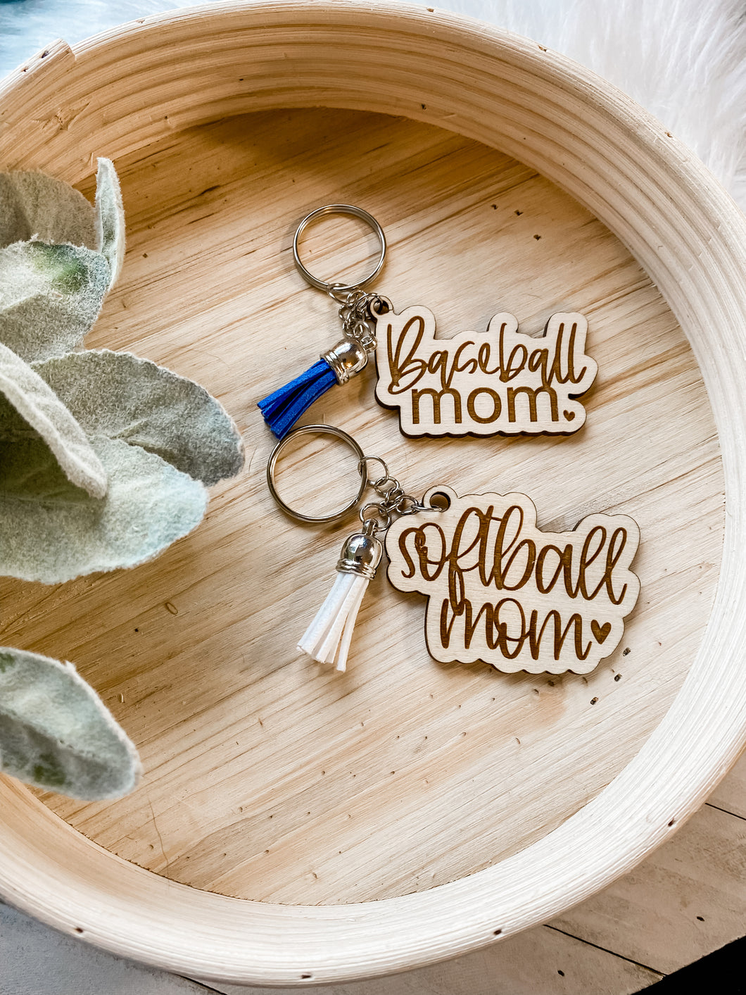 Cursive softball/baseball keychains – Itty Bitty Peach